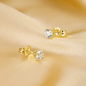 Dabestapp 14K Gold Plated CZ Stud Earrings Simulated Diamond Hypoallergenic Piercing Ear Studs Set 2mm /3mm/4mm/5mm for womens and girls（4Pairs ）