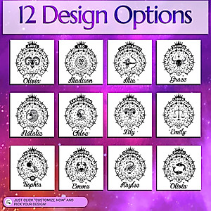 Custom Your Name Astrology Sign Zodiac Constellation Engraved Insulated Stainless Steel Wine Tumbler with Lid 12 oz. Personalized Horoscope Birthday Gift for Her