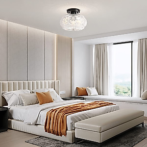 OYKYOHEI Semi Flush Mount Ceiling Light, Globe Glass Ceiling Light Fixture, Black Modern Lighting for Hallway Porch Corridor Kitchen Bedroom, Bulb Not Included