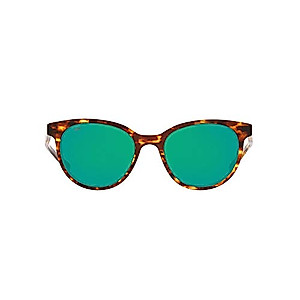 Costa Del Mar Womens Isla Round Sunglasses, Shiny Tortoise/Copper Green Mirrored Polarized-580G, 53 mm