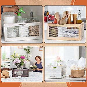 LoadedSpoon Potato and Onion Storage Bin – Garlic Storage, Handcrafted Farmhouse Kitchen Wooden Crate Box, 3 pk Jute Vegetable Storage Bags, Onion and Potato Storage for Pantry or Countertop (White)