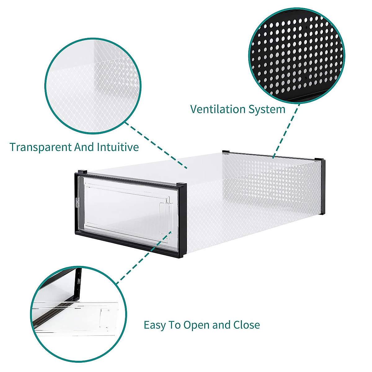 PARANTA 12-Piece Boot Shoe Storage Box, Stackable Clear Plastic Shoe Organizer with Clear Door for Storing Shoes, Black 20.5" x 12.5" x 5.5"