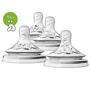 Philips Avent Natural Baby Bottle Slow Flow Nipple, 1M+, 4pk, Flow 2, SCF652/43