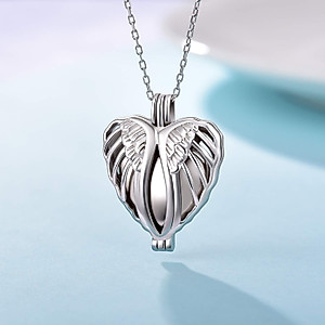 925 Sterling Silver Angel Wings Memorial Urn Locket Necklace for Ashes Jewelry Cremation Necklaces