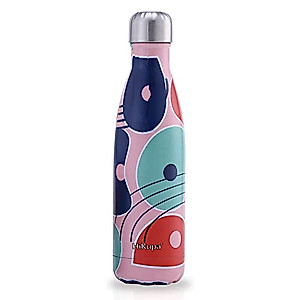 HiKupa 17 oz Insulated Bottle, Leak Proof Water Bottles, BPA Free, Double Wall Stainless Steel, Reusable Metal Sports Flask, Keep Hot 12+ Hours & Cold 24+ Hours (Pink - Geometric Pattern)