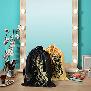 Riakrum 6 Pieces Satin Wig Bags Silky Storage Bag with Drawstring Satin Pouch for Hair Storage Pouch with Tassel for Wigs Bundles Tools Hair Extensions Travel Use