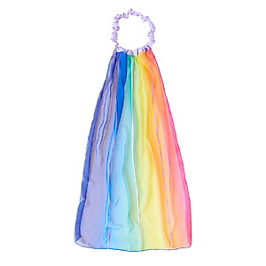 Rainbow Veil, Real Silk, 28" Long Veil with 18" Stretchy Headband | Real Natural Silk Waldorf Toys