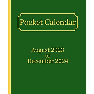 Elegant Emerald Green Pocket Calendar August 2023 to December 2024 Sunday - Saturday