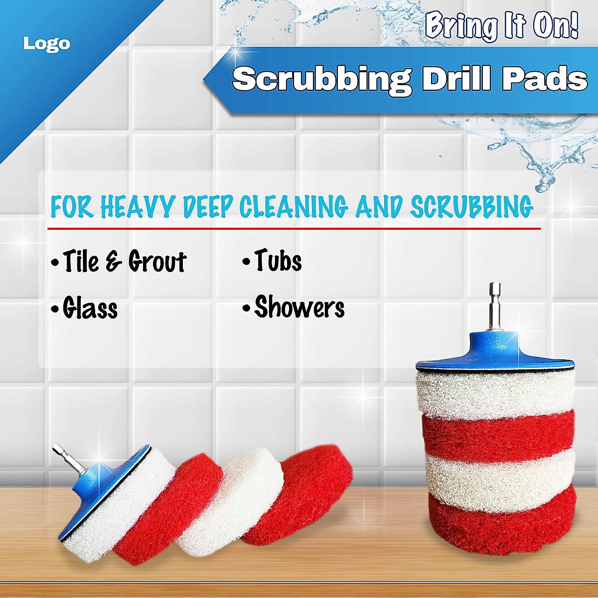 Tub and Tile Refinishing Kit | Scrubbing Drill Pads | Clean Tile and Grout, Shower Doors, Fiberglass, Sinks | Baseboard Cleaner Tool