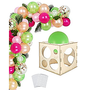 Auihiay 12 Holes Wood Balloon Sizer Cube Box with 200 PCS Balloon Glue Points, Collapsible Balloon Size Measuring Tool for Balloon Garland Balloon Columns Balloon Arches Decorations (2-10 INCH)