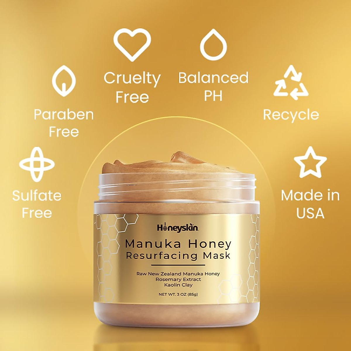 Honeyskin Bentonite Clay Face Mask with Manuka Honey - Gentle Face Exfoliator - Hydrating Facial Mask for Acne Prone and Dry Skin - Face Mask Skin Care w/ Pore Minimizer and Deep Cleanser (3oz)