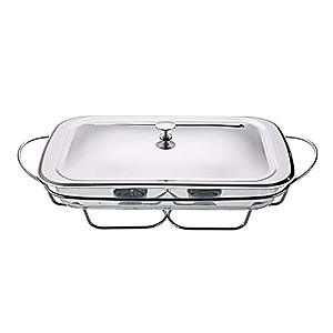 Chafing Dish Food Warmer Stainless Rectangular Buffet Server with 1 Tempered Glass Bakeware for Buffet Catering Kitchen Party Silver (Silver)