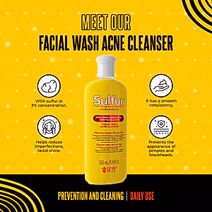 Sulfur Grisi, Facial Wash and Cleanser, Reduces Oil Excess Pimples. 8.4 Fl Oz, Bottle