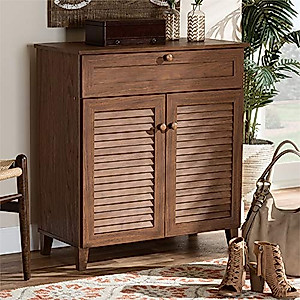 Baxton Studio Coolidge Wood 4-Shelf and Drawer Shoe Cabinet in Walnut Brown