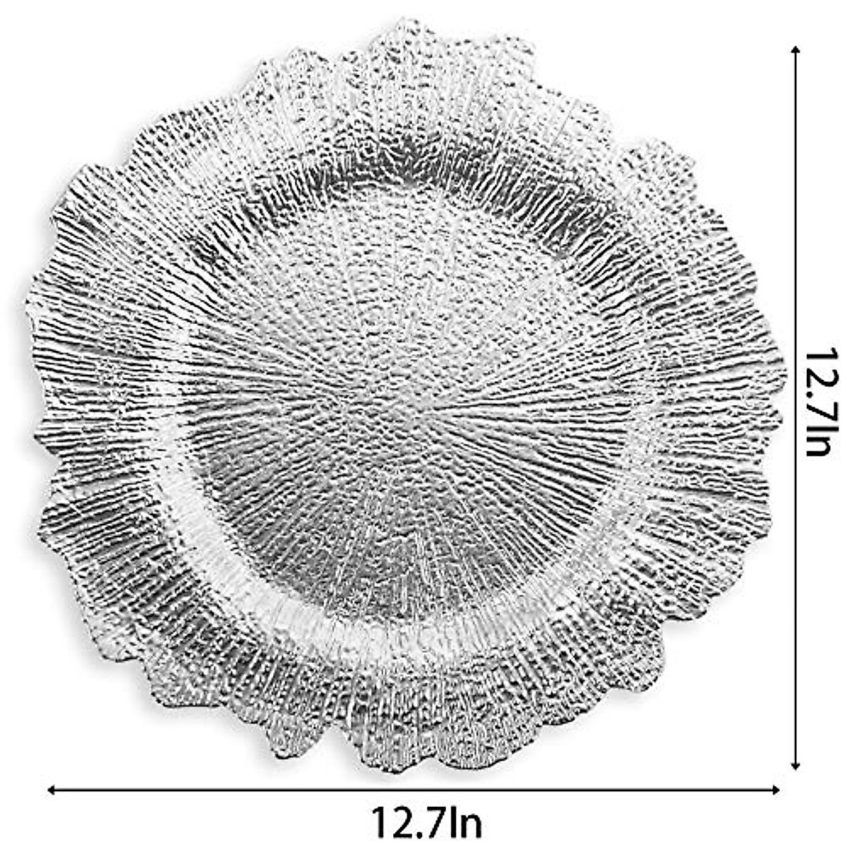 WUWEOT 12 Pack Silver Charger Plates, 13" Round Plastic Reef Plate Chargers with Flora Reef Design for Wedding Dinner Party Decoration