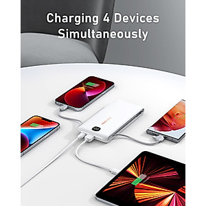 VEEKTOMX Power Bank with Built in Cables 22.5W 10000mAh, Portable Charger for iPhone with AC Wall Plug, Fast Charging USB C Slim iPhone Charger with LED Display Compatible with iPhone15/14/13, Samsung