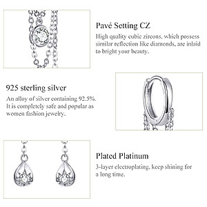 Sterling Silver Dangle Diamond Small Hoop Earrings for Women CZ Elegant Threader Tassel Drop Long Chain Cuff Earrings Sensitive Ears Hypoallergenic (Silver)