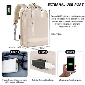 Seekvigor Travel Laptop Backpack for Women,15.6 Inch Work Backpack, 20L Smart Backpack with Laptop Compartment for Travel, Everyday, Work, or College,Beige