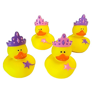 Cool Rubber Duckies for Girls Pink and Purple Princess Star (2") Standard Size. (12 Pack) Cute Duck Bath Tub Pool Toys. (Princess Rubber Ducks)