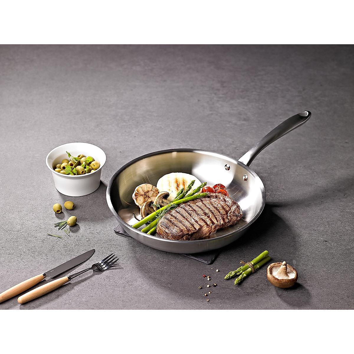 CHEF TOPF 5-ply Stainless Steel Frying Pan 11inch, Full 5-Ply Clad Construction Professional Grade Pan, Brushed Finish, Induction Cooking Pan, Oven Safe, Dishwasher Safe