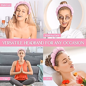 ERHIRY Spa Headband for Washing Face, Makeup Headband and Wristband Set - Pink (3 Count Silk and Flannel Materials, Absorbs Water, Hand-Washable, For Women Adults)