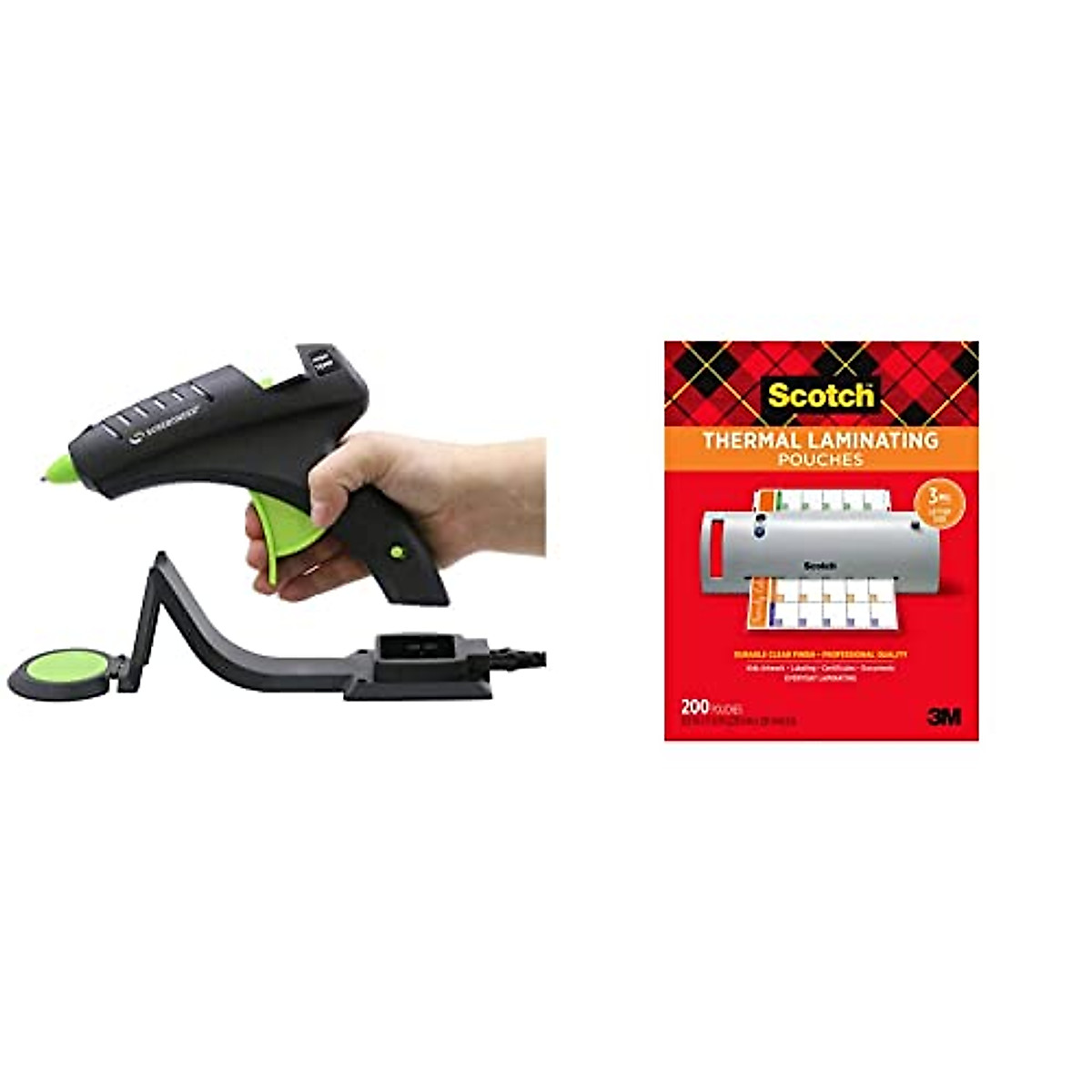Surebonder Cordless Hot Glue Gun, High Temperature, Full Size & Scotch Thermal Laminating Pouches, 200-Pack, 8.9 x 11.4 Inches, Letter Size Sheets, Clear, 3-Mil (TP3854-200)