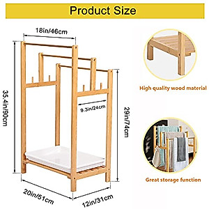 Nisorpa 3 Tier Freestanding Towel Rack Bamboo Bathroom Towel Drying Stand Holder Bamboo Standing Towel Rack with Bottom Storage Shelf for Hand Towel Washcloth Facecloth Small Bath Towel and Bathrobe