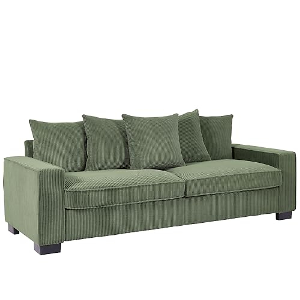 US Pride Furniture Luxe Living Room Sofa with 5 Complementary Toss Pillows, Soft Corduroy Upholstery, Streamlined Design, Ample and Cozy 3 Seater Couch for Modern Spaces, 88" Wide, Dark Green