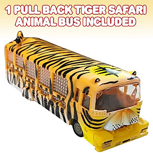 ArtCreativity Pull Back Tiger Safari Animal Bus for Kids, 7 Inch Tiger Design Bus with Pullback Mechanism, Durable Plastic Material, Safari Party Decorations, Best Birthday Gift for Boys and Girls