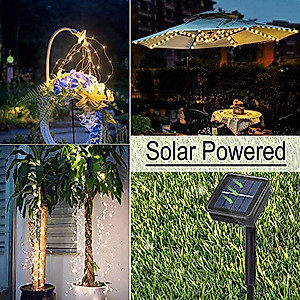 Soltuus Solar Fairy String Lights Outdoor, Multi Strand 180 LEDs Watering Can Light, Waterproof Solar Powered Waterfall Lights, Warm White Firefly Bunch Lights