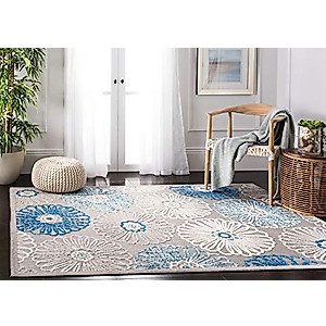 SAFAVIEH Cabana Collection Accent Rug - 4' x 6', Grey & Blue, Floral Design, Non-Shedding & Easy Care, Indoor/Outdoor & Washable-Ideal for Patio, Backyard, Mudroom (CBN801F)