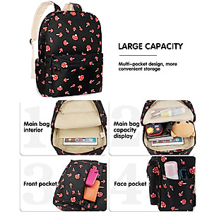 MCWTH Mushroom School Backpack for Girls, Kids Teen School Bags Bookbags with Lunch Box and Pencil Case