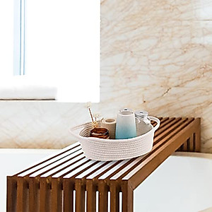 STELLABERRY Woven Baskets for Storage Rectangle Set with Handles 5 Piece Storage Basket Organizer Natural Cotton Rope Woven Baskets for Pet Supplies Children's Toys Home Decoration (White)