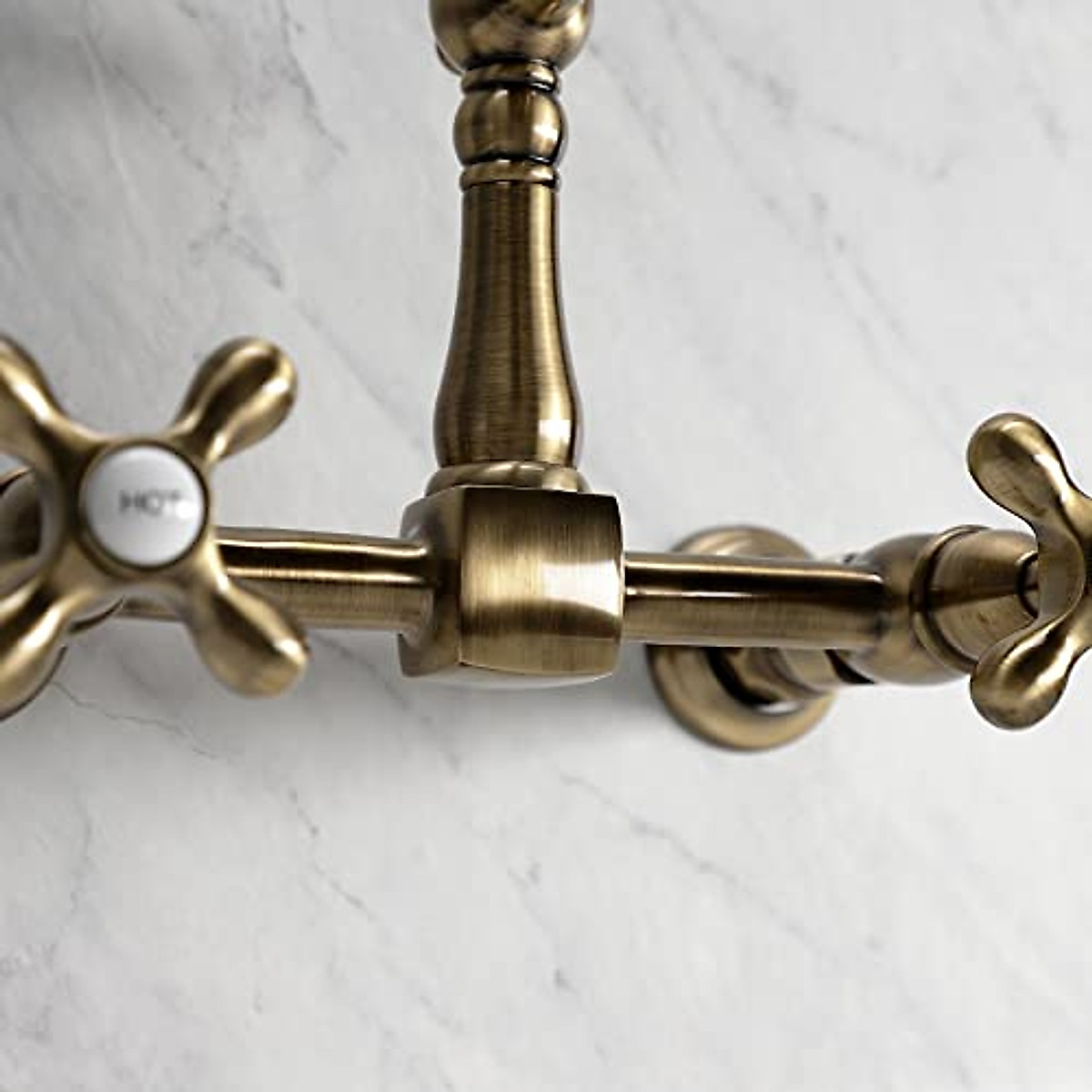Kingston Brass Heritage 8-Inch Centerset Wall Mount Kitchen Faucet, Antique Brass
