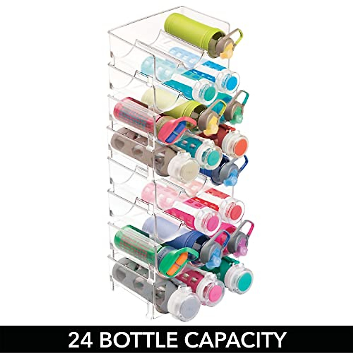mDesign Stackable Plastic 3 Bottle Refrigerator Wine Rack - Kitchen Storage Organizer for Champagne, Wine or Water Bottles - Stacking Wine Organizer for Fridge - Ligne Collection - 8 Pack - Clear