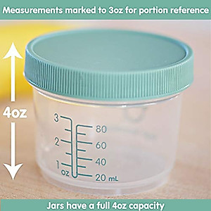 Sage Spoonfuls Baby Food Storage Containers, 6-Pack BPA-Free Plastic Baby Food Jars with Leakproof Lids, Made in The USA, Microwave-Safe, Dishwasher & Freezer-Safe, 4 Ounce Jars