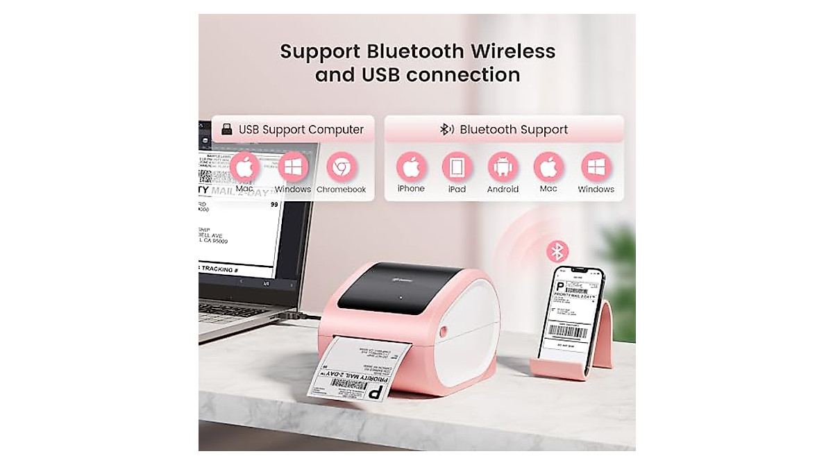 Bluetooth Shipping Label Printer - Compact & Wireless