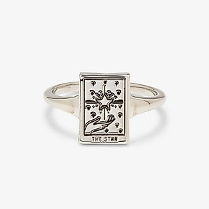 Pura Vida Ring Silver Star Tarot Card Handmade Ring - Stackable Ring Jewelry, Brass Base with Rhodium Plating - Silver Rings for Women, Cute Rings, Boho Jewelry for Women - Size 7