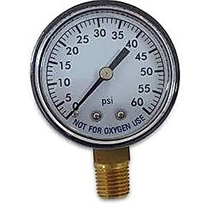 Super Pro 80960BU Pool Spa Filter Water Pressure Gauge, 0-60 PSI, Bottom Mount, 1/4-Inch Pipe Thread