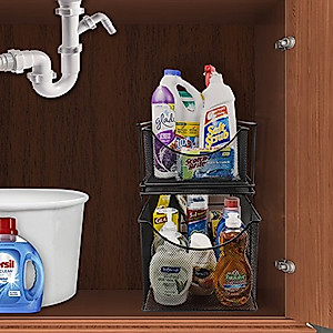 Sorbus® Cabinet Organizer Set — Mesh Storage Organizer with Pull Out Drawers—Ideal for Countertop, Cabinet, Pantry, Under The Sink, Desktop and More (Black Two-Piece Set)