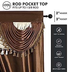 Regal Home Collections Amore Curtains 5-Piece Window Curtain Set - 54-Inch W x 84-Inch L Panels with Attached Valance and 2 Tiebacks - Bedroom Curtains and Living Room Curtains (Brown)