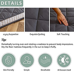 MAXYOYO Japanese Floor Futon Mattress Full Size, Floor Couch for Adults Roll Up Folding Floor Bed Portable Mattress Foam Mattress Queen, Diamond Patterned Japanese Futon Bed, Dark Grey