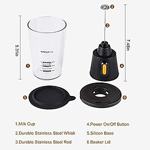 SIMPLETaste Electric Milk Frother, Automatic Battery Operated Foam Maker and Drink Mixer with Stainless Steel Whisk and Foamer Cup