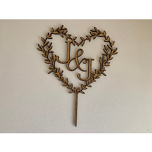 Personalized 2 Initials Wedding Cake Topper, Heart Cake Topper, Hand Lettered Initials, Mr & Mrs Custom Cake Topper, Anniversary Letters Flower Cake Topper Bride and Groom Monogram Floral Heart Wreath