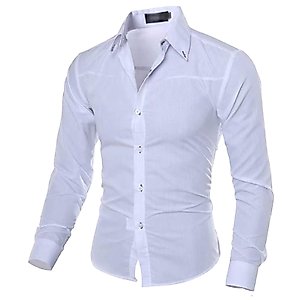 Men's Lightweight Casual Classic Dress Shirt Stylish Solid Button Down Shirts Loose Fit Long Sleeve Shirts (White,XX-Large)