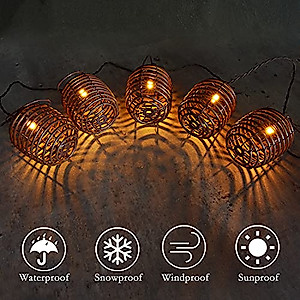Outdoor String Lights，Solar Operated 10 Mini Bulbs Drum-Shaped Lantern String Light, LED Patio Warm White Flashing Waterproof Hanging Decorative String Lights for Garden, Backyard, Christmas, Party.