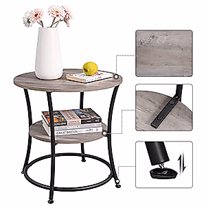 VASAGLE Side Table, Round End Table with 2 Shelves for Living Room, Bedroom, Small Table with Steel Frame for Smaller Spaces, Outdoor, Greige and Black