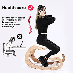 Ergonomic Kneeling Chair Birch Computer Stool Relax Your Knees with Sponge Cushion, Easy to Assemble Improve Sitting Posture for Home Office (Wood)