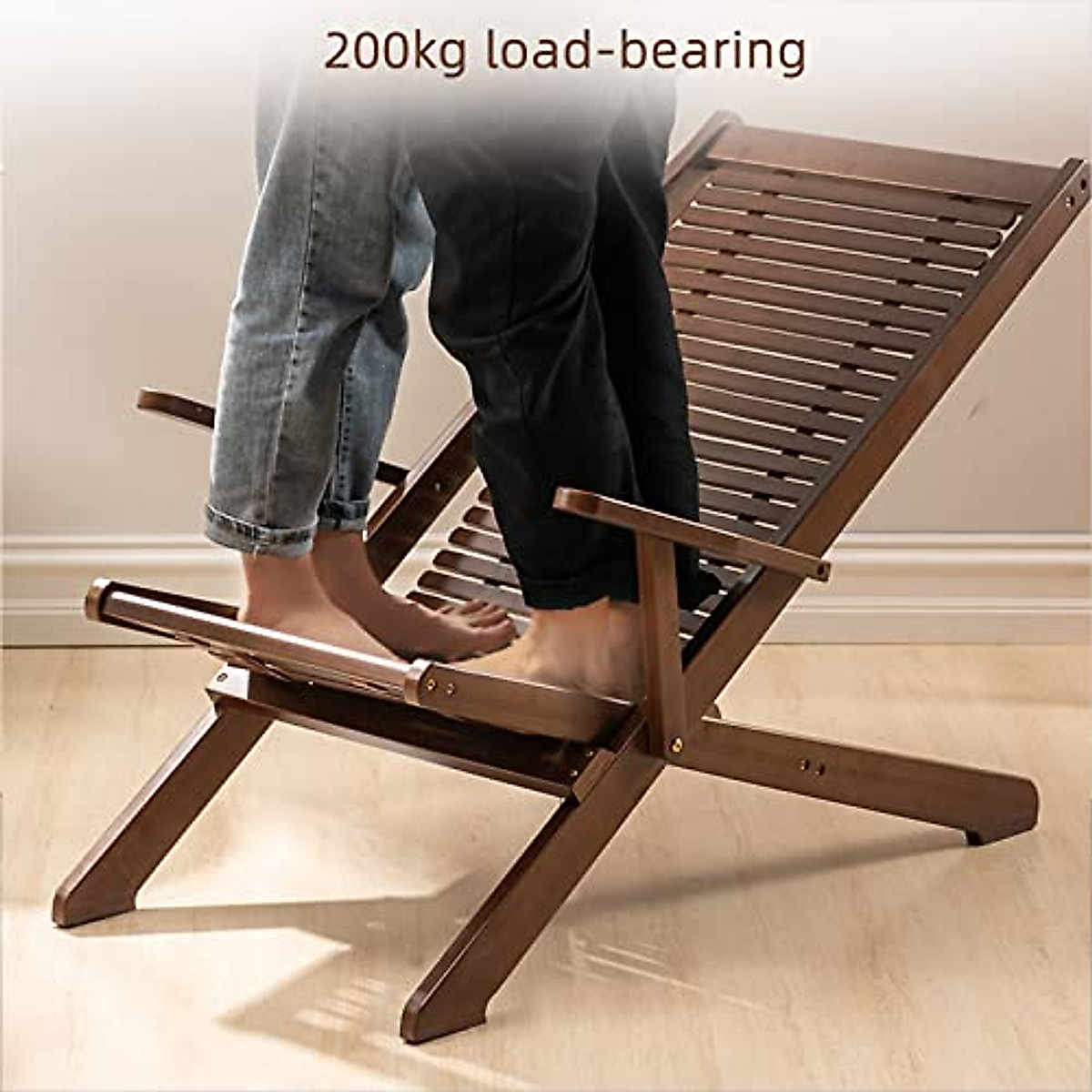 Lounge Chair, Sun Lounger Garden Chairs Foldable Deck Chair Rocking Chair Multifunctional Nap Chair Bamboo Balcony Lounge Chair (Color : Wood)