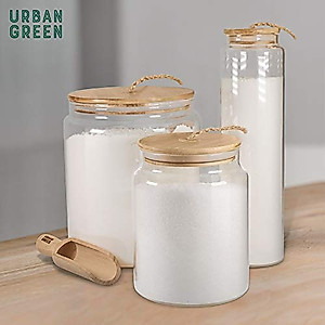 Urban Green Glass Jar with Bamboo Lid, Large Glass Food Storage Jar with Airtight Lid,1 gallon, Large Size Glass Food Storage Container, Flour Container, Kitchen Storage Jars for Candy, Cookie